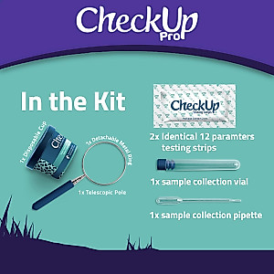CheckUp Pro at Home Wellness Test for Dogs | Telescopic Pole, Cup, 2 Strips | Early Detection of 10 Health Indicators | pH, Protein, Urobilinogen, Glucose, Bilirubin, Ketone, S-Gravity, Blood in urine