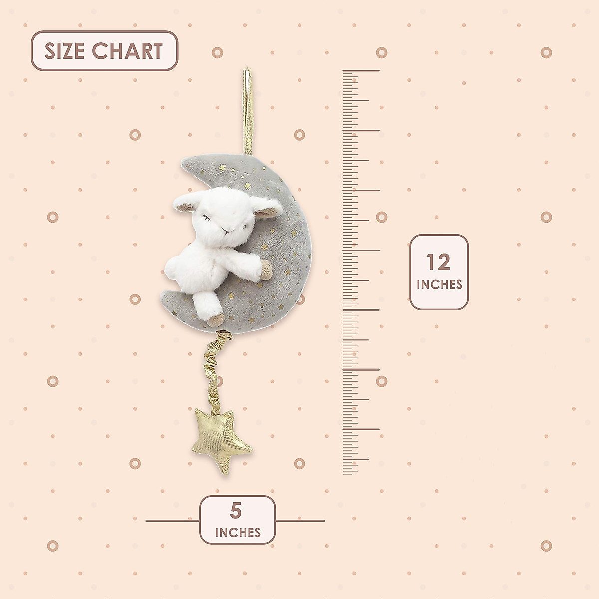 MON AMI Lamb and Moon Soft Plush Musical Toy – 12”, Nursery Mobile, Infant Toys, Soft Hanging Plush Stroller Toy, Musical Mobile for Cribs