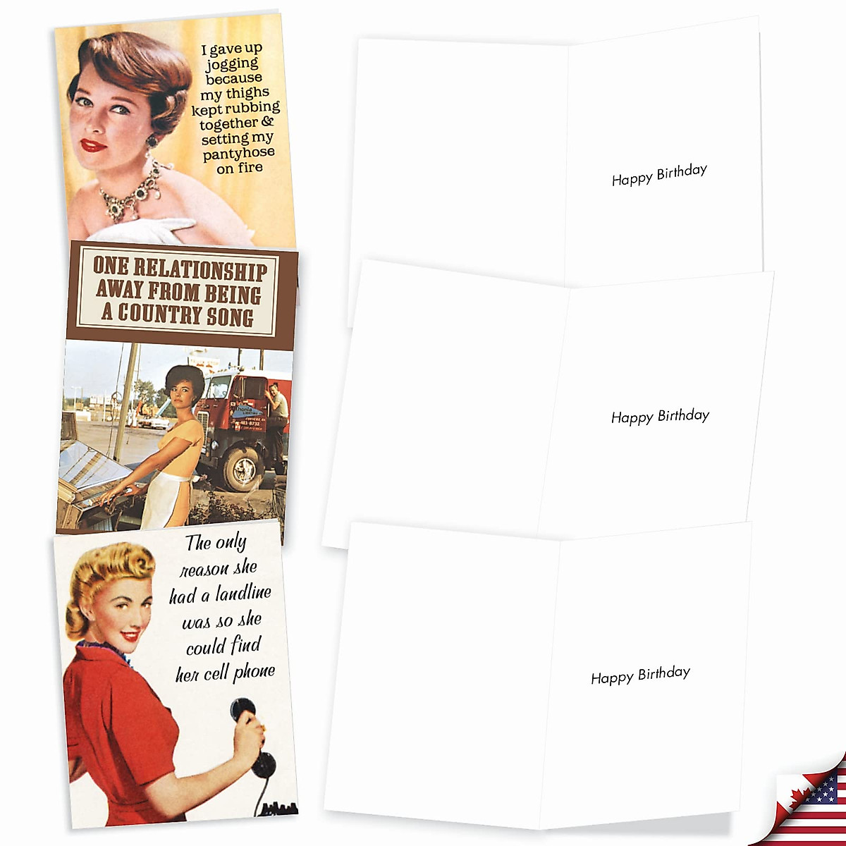 The Best Card Company - 10 Funny Birthday Cards Assorted (4 x 5.12 Inch) - Adult Retro Assortment, Boxed Greeting Cards with Envelopes - Hot Mess M6622BDG