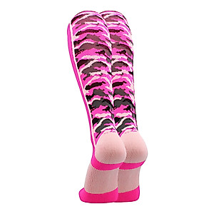MadSportsStuff Pink Ribbon Awareness Camo OTC Socks (Neon Pink/Pale Pink, X-Large)