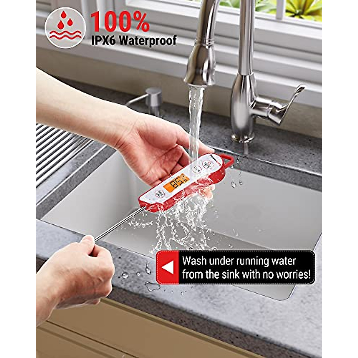 ThermoPro TP15 Waterproof Instant Read Food Thermometer, Digital Meat Thermometer for Cooking and Grilling, Backlight Kitchen Thermometer, BBQ Smoker Cooking Thermometer with Probe Calibration