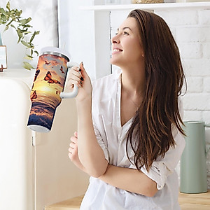 Slewiaeky Cute Animal Butterfly 40 oz Tumbler with Handle Straw and Lid Sunshine Stainless Steel Vacuum Insulated Reusable Water Bottle Glasses Travel Mug Thermal Cup for Home Office Car