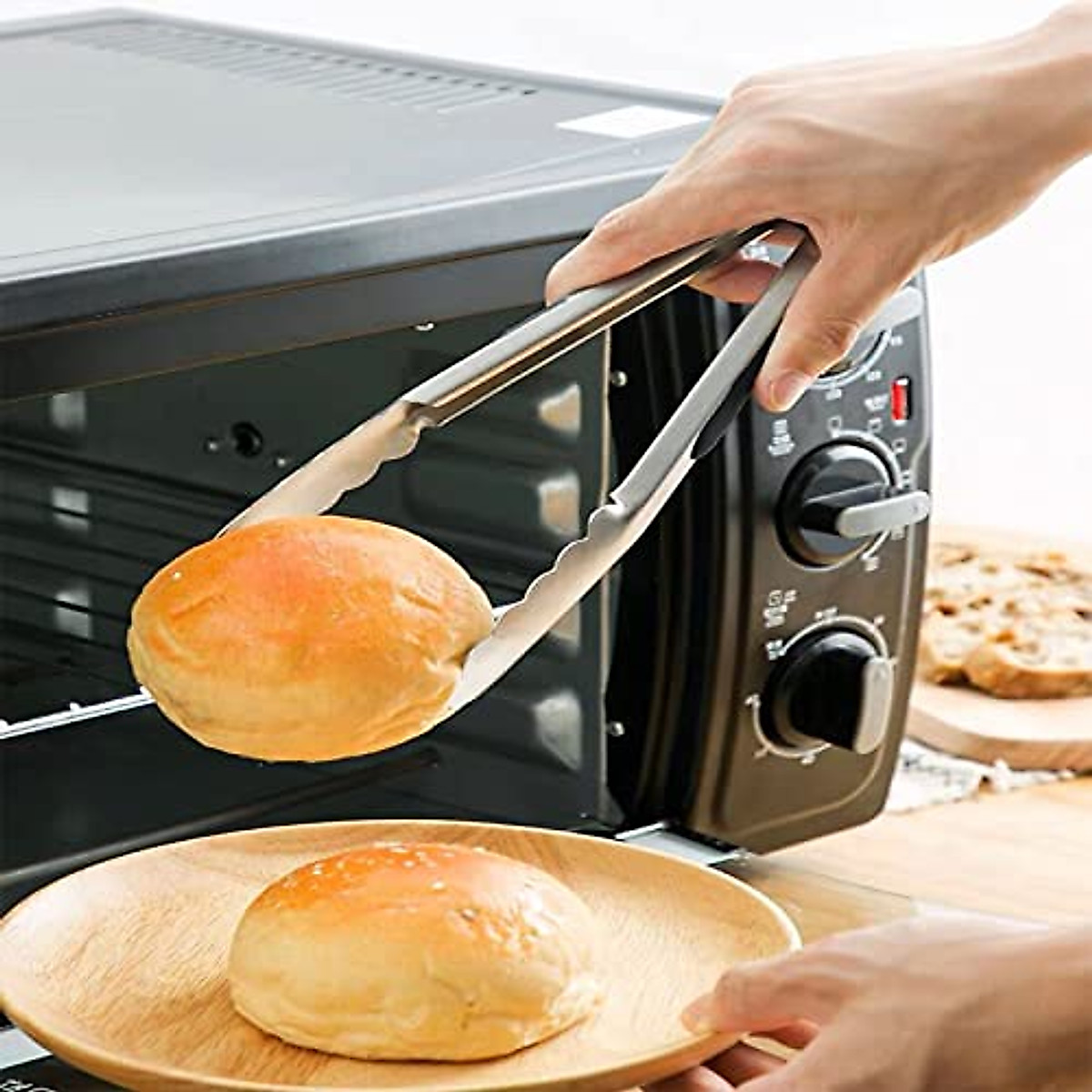 Akuzedos Kitchen Tongs,Stainless Steel Cooking Tongs Silicone Non-slip Grip, Locking Grilling Food Tongs Set of 2, 9" and 12"