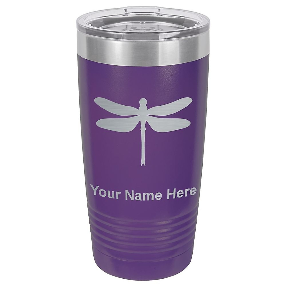 LaserGram 20oz Vacuum Insulated Tumbler Mug, Dragonfly, Personalized Engraving Included (Dark Purple)