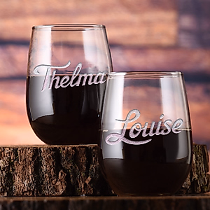 Thelma & Louise Engraved Stemless Wine Glass Set
