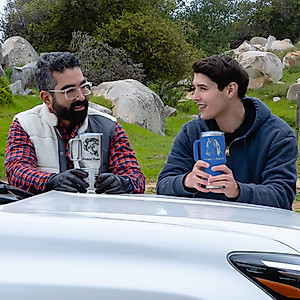 LaserGram 20oz Vacuum Insulated Travel Mug with Handle, Drum Set, Personalized Engraving Included (Dark Blue)