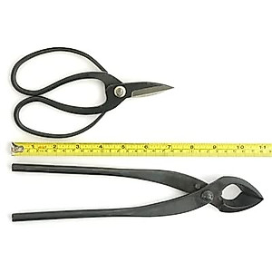 BambooMN Bonsai Starter Tool Kit 2pc Set - 11" Concave Cutter, 7" Heavy Duty Shear