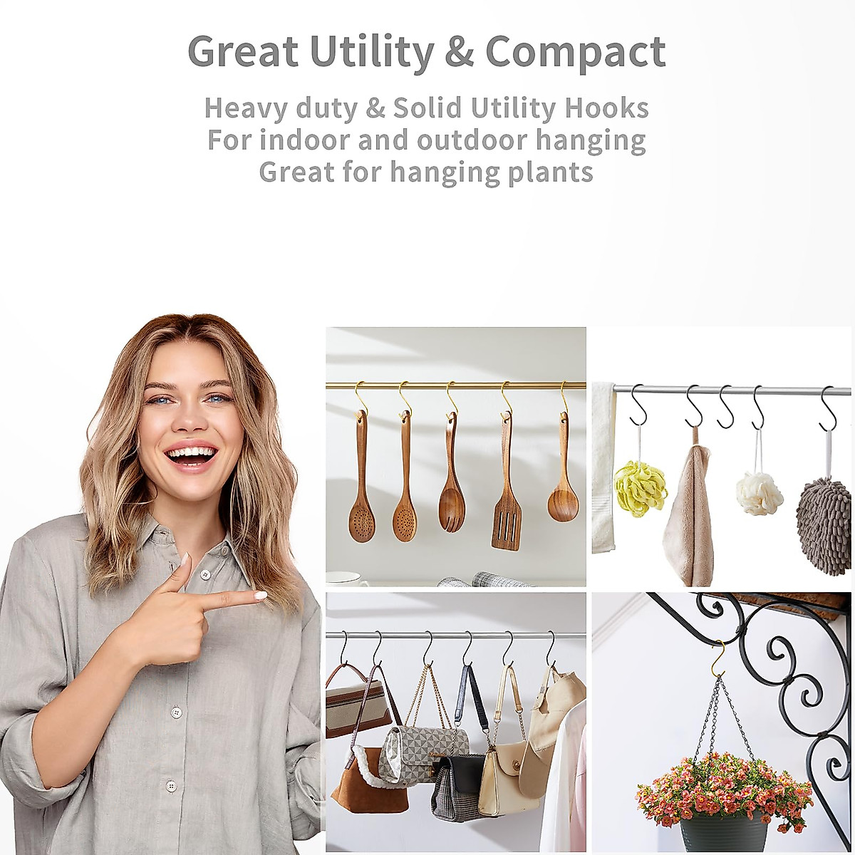 Airesly 6 Pack S Hooks Heavy Duty Brass & Copper Gold S Hooks - Gold Coat Hangers for Clothes, Brass Hooks for Towels, Kitchen Pots & Pans, Coffee Cups, Bird Feeders & Plants（Brass Gold）