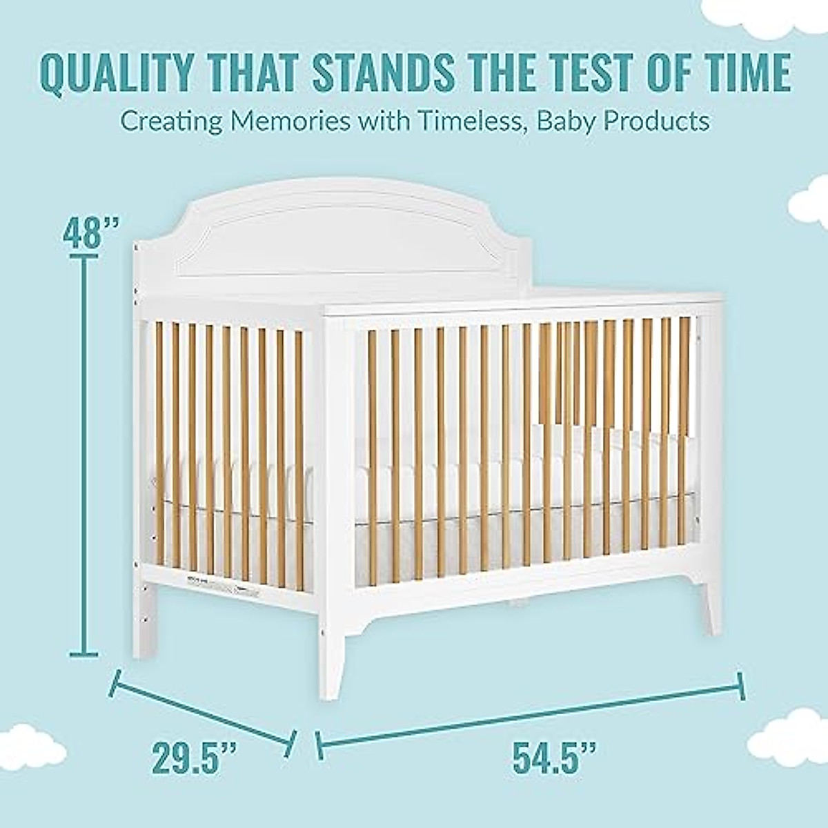 Dream On Me JPMA & Greenguard Gold Certified Milton 5-in-1 Convertible Crib Made with Sustainable New Zealand Pinewood in White and Natural, Non-Toxic Finish