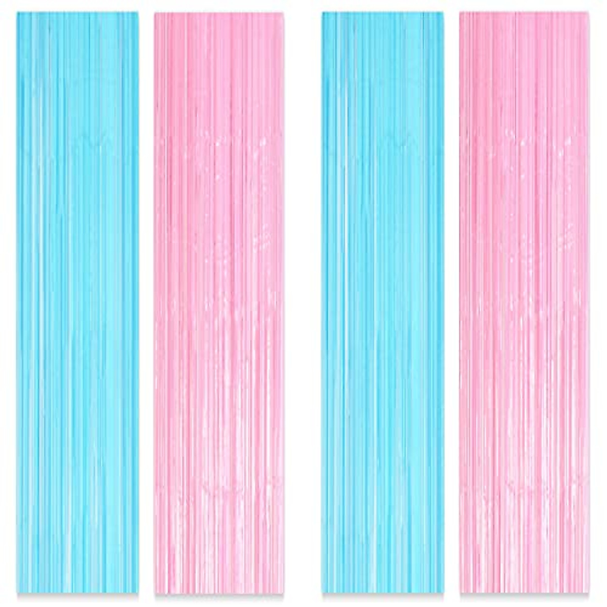 Boopati 3.2x6.6 Feet Pink & Blue Metallic Tinsel Foil Fringe Curtains for Baby Shower Gender Reveals Party Decoration Party Photo Backdrop,4 Packs