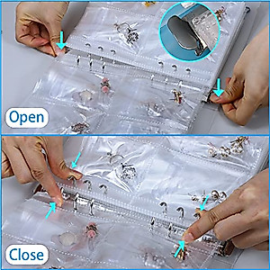 LucyPhy Jewelry Earring Organizer Storage Bags Book Travel Jewelry Case Container Transparent Ring Necklace Bracelets Organizer Book with Pockets (90 Grids + 90 sealed PVC Zipper Bags)