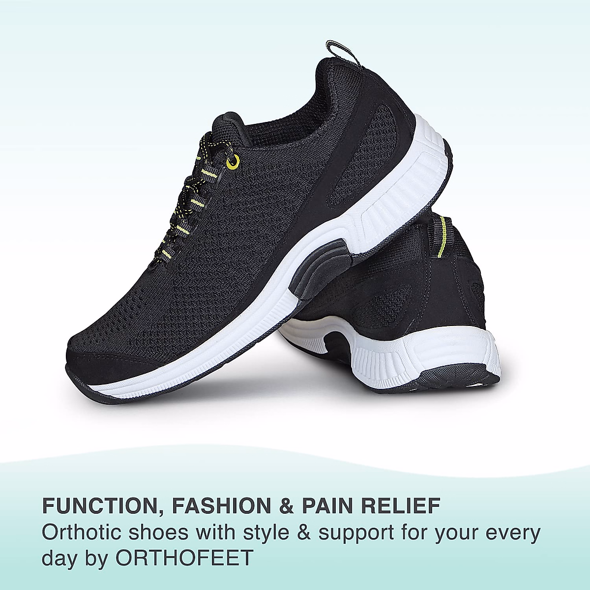 Orthofeet Women's Orthopedic Knit Coral Sneakers, Black, Size 8