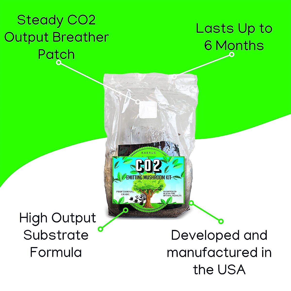 K A E R U S CO2 Bags for Grow Tent - Set and Forget Generator Plants | Mushroom Bag Booster, Great Indoor Growing Rooms Preactivated 5LB