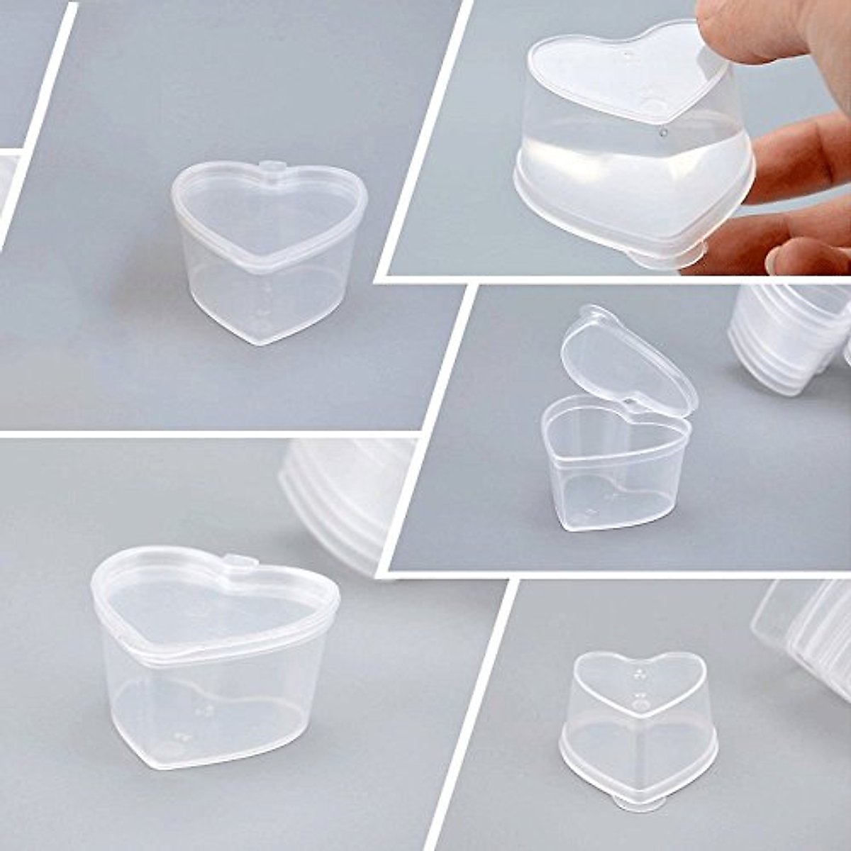 24 Pack Slime Containers with Lid, Small Heart-Shaped Plastic Foam Ball Clay Beads Storage Box with Lids for DIY Slime + 3PCS Tools
