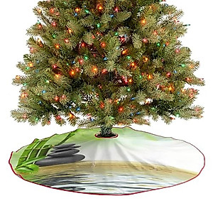 Zen Basalt Rocks Christmas Tree Skirt 48"x48", Large Xmas Tree Skirt Fabric, Washable Tree Skirt Waterproof, Classic Santa Tree Skirt Decorations for Real Tree, Home, Outdoor, Holiday Party