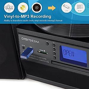 DIGITNOW Bluetooth Record Player Turntable with Stereo Speaker, LP Vinyl to MP3 Converter with CD, Cassette, Radio, Aux in and USB/SD Encoding, Remote Control, Audio Music Player Built in Amplifier