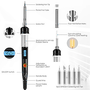 Electronics Soldering Iron, SREMTCH 80W Precision Soldering Iron Kit with LCD Display, Professional Soldering Iron Kit with Adjustable Temperature 392℉ - 842℉, ON/OFF Switch, Welding Accessories