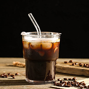 cosnou 13OZ/400ML Ice Coffee Glass Tumbler with Straw and Lid Sealed Carry On, Thick Wall Water Glass Cup Mug Tea （Clear）