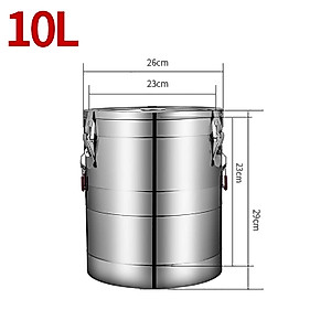 Stockpots Large Stock Pot,304 Stainless Steel Sealed Bucket, Can Hang The Lid，Double-layer Thickened, 24-hour Heat Preservation (Color : Silver, Size : 26cm29cm(10L))