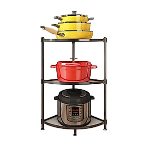 ZIGAMA 3-Tier Kitchen Pot Rack, Multi-layer Corner Shelf Stand Metal Shelves for Kitchen
