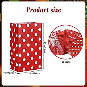 60 Pieces Valentines Day Favor Bags Valentines Lunch Bags Red Party Favor Paper Treat Bags, 15 Each of Wave White Dots, Solid, Stripe, for Valentines Day Sweetest Day May Day Mothers Day