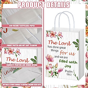 Yeaqee 24 Pcs Religious Gift Bags Bible Verse Treat Bags Inspirational Flower Paper Bags with Handles Christian Church Gifts in Bulk for Women Wedding Birthday First Communion Baptism