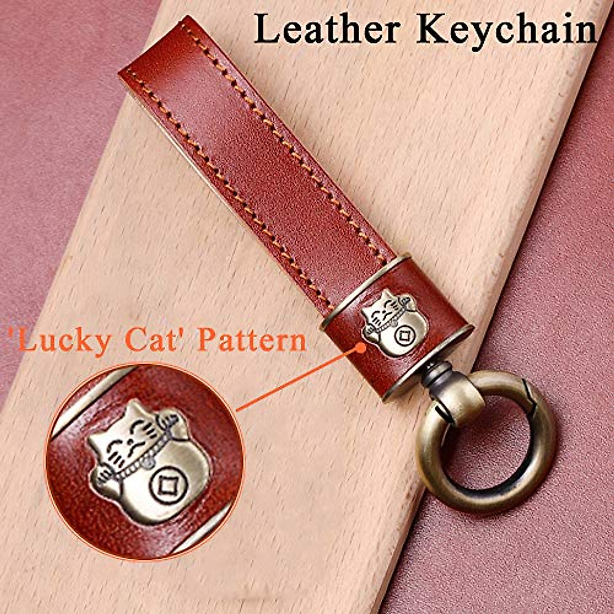 SANRILY 3-Button Leather Key Fob Cover for Nissan Armada Rogue Murano Cube 370Z Leaf Juke Quest Keyless Remote Key Protective Case with Lucky Cat Key Ring Green