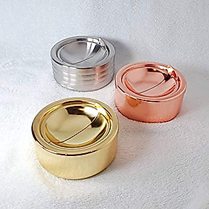 Grooved Silver Classic Metal Ashtray with a Lid for Cigarettes - Windproof Outdoor Ashtrays Can Patio Outdoor Indoor Decorative Fancy Ash Tray