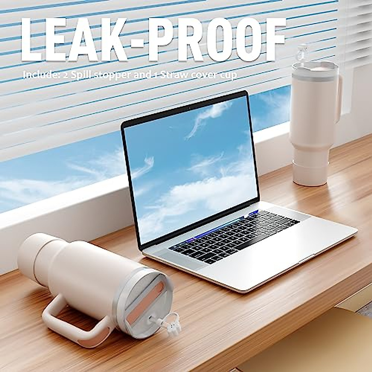 KISSKIND 40 oz Tumbler with Handle and Straw Lid Leak-proof Silicone Boot Straw Cover Cap Travel Coffee Mug Stainless Steel Water Bottle Insulated Cup for Hot and Cold Beverages Gift Idea-Cream