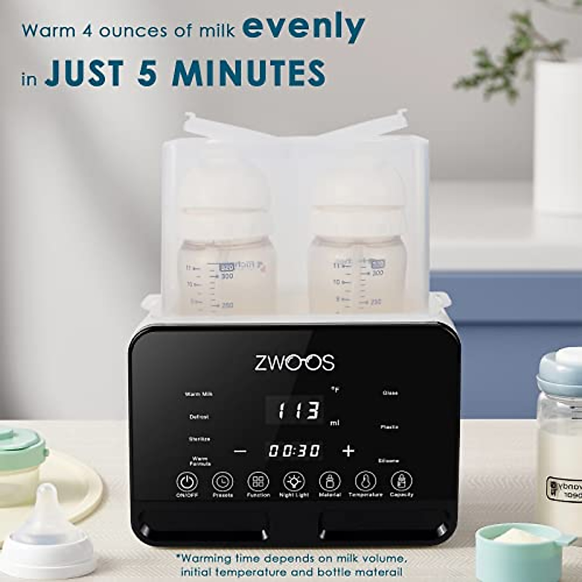 ZWOOS Bottle Warmer for Breastmilk and Formula, Multifunction Double Bottle Warmer for All Bottles with Accurate Temperature Control - Warm Fast, Easy to Use