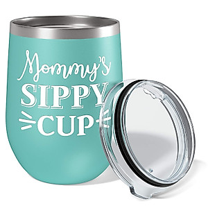 Mommy's Sippy Cup on 12 oz Seafoam Stainless Steel Gift Travel Wine Tumbler