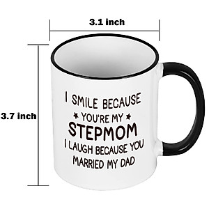Maustic Stepmom Mothers Day Gifts, I Smile Because You are My Stepmom Funny Coffee Mug, Christmas Birthday Gifts for Stepmom from Bonus Daughter Bonus Son, Step Mom Coffee Mug 11 Oz White