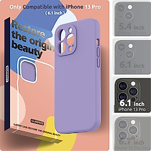 SURPHY Compatible with iPhone 13 Pro Case with Screen Protector, (Camera Protection + Soft Microfiber Lining) Liquid Silicone Phone Case 6.1 inch 2021, Light Purple