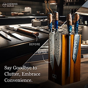 The Cooking Guild Premium Acacia Wood Magnetic Knife Holder for 10+ Knives - Magnetic Knife Block without Knives - Strong Magnetic Hold Knife Magnet with Non-Slip Rubber Feet for Secure Knife Storage