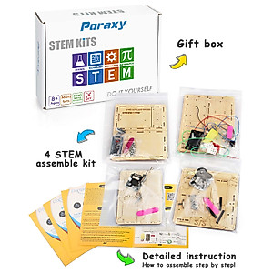 Poraxy 4 Set STEM Kits for Kids Ages 8-10 10-12, Toys for Ages 8-13, Music Box, Robot 3D Puzzle Educational Science Building Projects Crafts, Birthday Gifts for Boys Girls 7 8 9 10 11 12 13 Year Old
