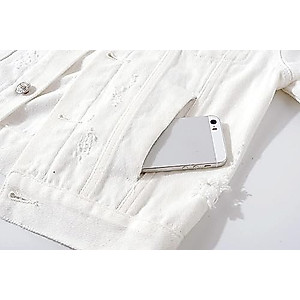 Kedera Fall Outfits for Women 2023 White Jackets Distressed Denim Jacket for Women Classic Trucker Jackets Long Sleeves Button Down Jean Jackets for Women Lightweight Size M Size 8 10