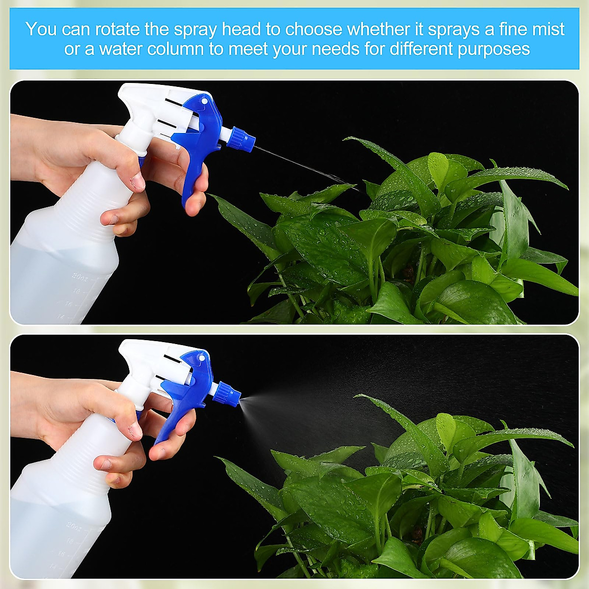 Eaasty 12 Pack Plastic Spray Bottles 25 oz Leak Proof Mist Spraying Bottles Safe Squirt Bottle Refillable with Adjustable Head and Measurements for Bleach Rubbing Cleaning (Red, Blue, Yellow, Green)