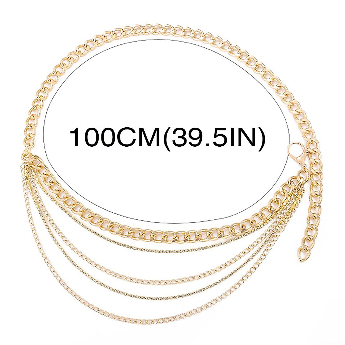 Dresbe Rhinestone Waist Belt Chain Gold Layered Body Chain Chunky Party Body Jewelry Accessories for Women