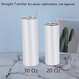 Tswofia 8 Pack Straight Sublimation Tumblers Set 30 Oz Skinny, Stainless Steel Skinny Sublimation Tumbler Blank With Shrink Wrap Film Lid Straw Set,Individually Boxed, Not Tapered