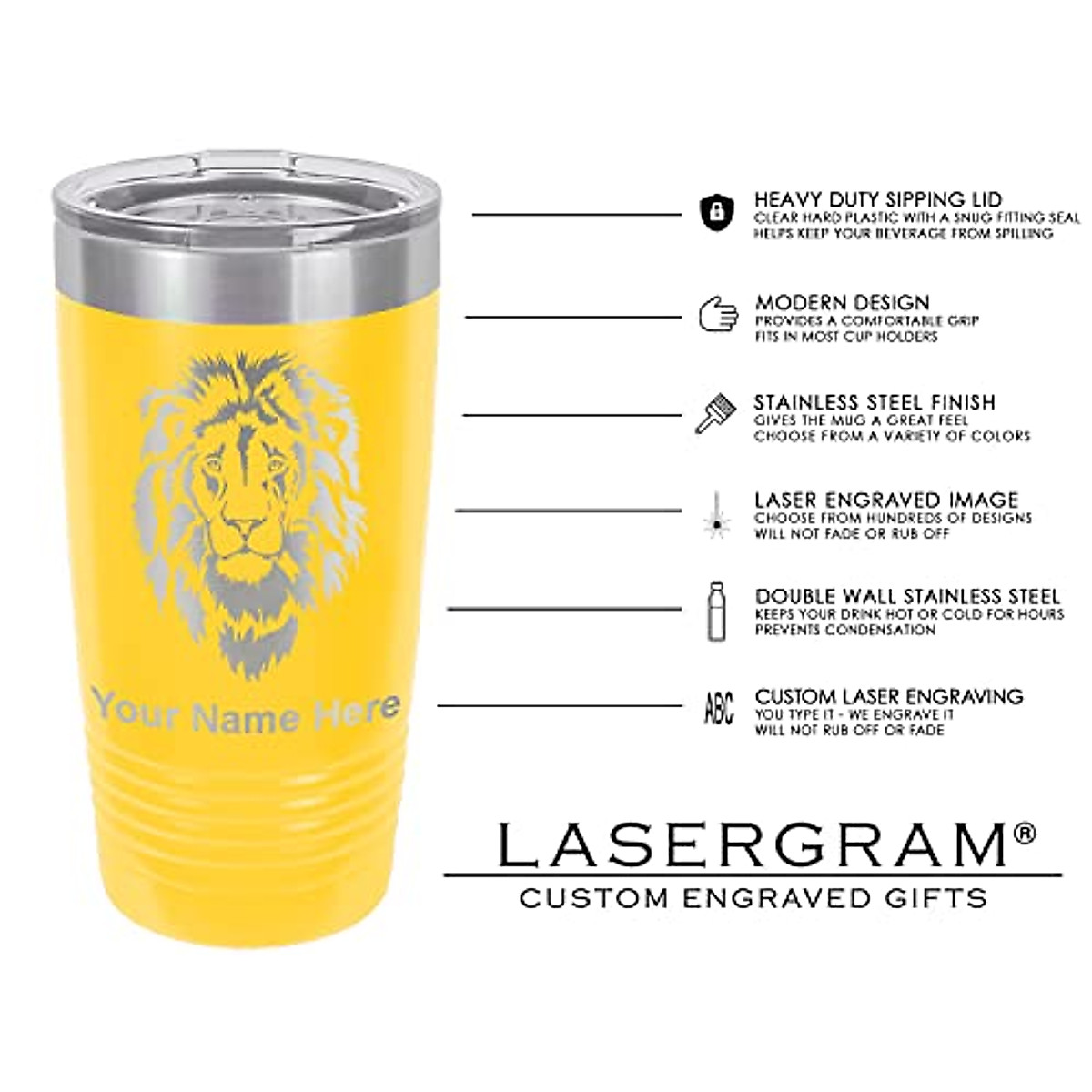 LaserGram 20oz Vacuum Insulated Tumbler Mug, Rx Pharmacy Symbol, Personalized Engraving Included (Yellow)