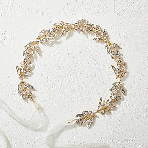 SWEETV Leaf Wedding Headpieces for Bride Flower Girl Gold Bridal Headband with Rhinestones Women Handmade Hair Accessories