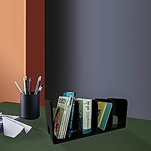 Desktop Book Organizer for Desk - wishacc Book Organizer Office Letter Sorter File Organizer Tabletop Acrylic Book Storage Rack with 4 Vertical Upright Compartments