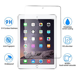 SIBEITU 2 Pack Screen Protector for iPad 6th Generation 9.7 Inch 2018 2017, HD Clear 9H Hardness Tempered Glass Film Compatible with iPad 5th/iPad Air 2/Air 1, Scratch Resistent, Touch Sensitive