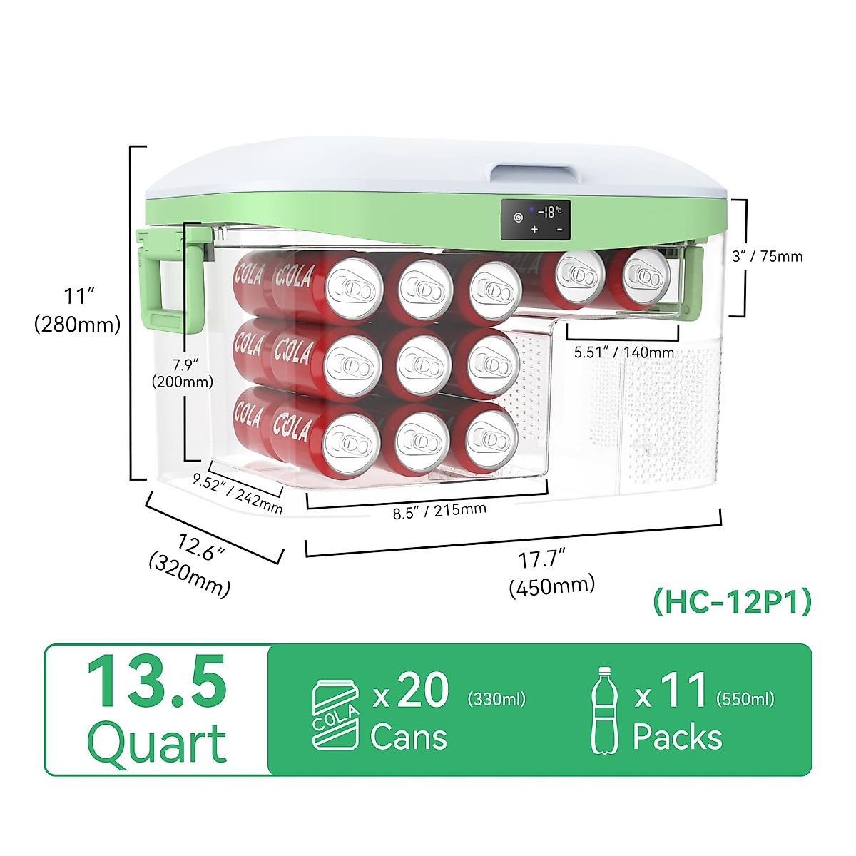 Megiu 12 Volt Refrigerator Portable Car Freezer 13.5 Quart (12.8 Liter) Compressor Cooler 12V/24V DC 110～240 Volt AC for Truck Van RV Camper SUV Boat Travel Camping Road Trips Tailgating -18℃~+15℃