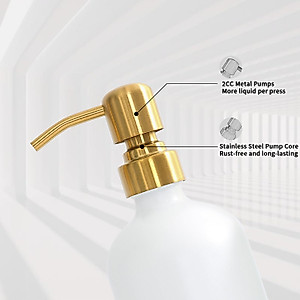 Prus Waso Gold Soap Dispenser Set, Glass Soap Dispenser with Stainless Steel Pump, Perfect for Modern Kitchen Counter Decor. (Gold)