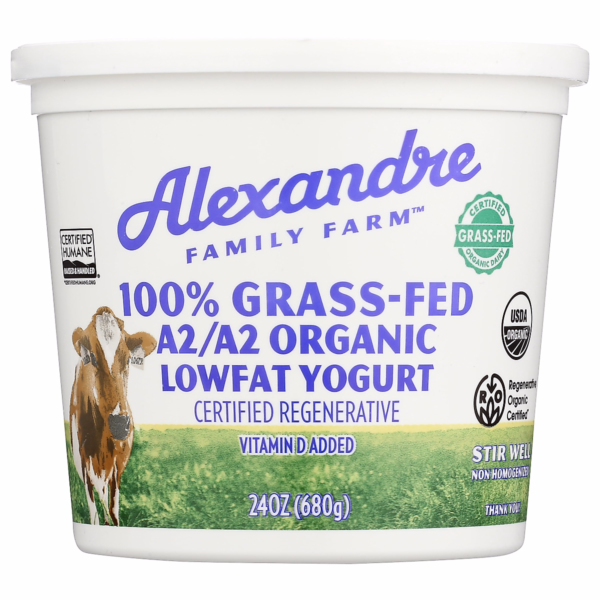 ALEXANDRE FAMILY FARMS Organic Plain A2 Low Fat Yogurt, 24 OZ