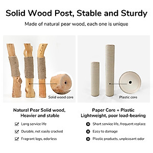 Cat Scratching Post, 20" Plant Style Kitten Scratcher, FUKUMARU Solid Wood Cat Post with Bed, Small Cat Tower Tree with Natural Jute Rope for Indoor Kitten & Cats