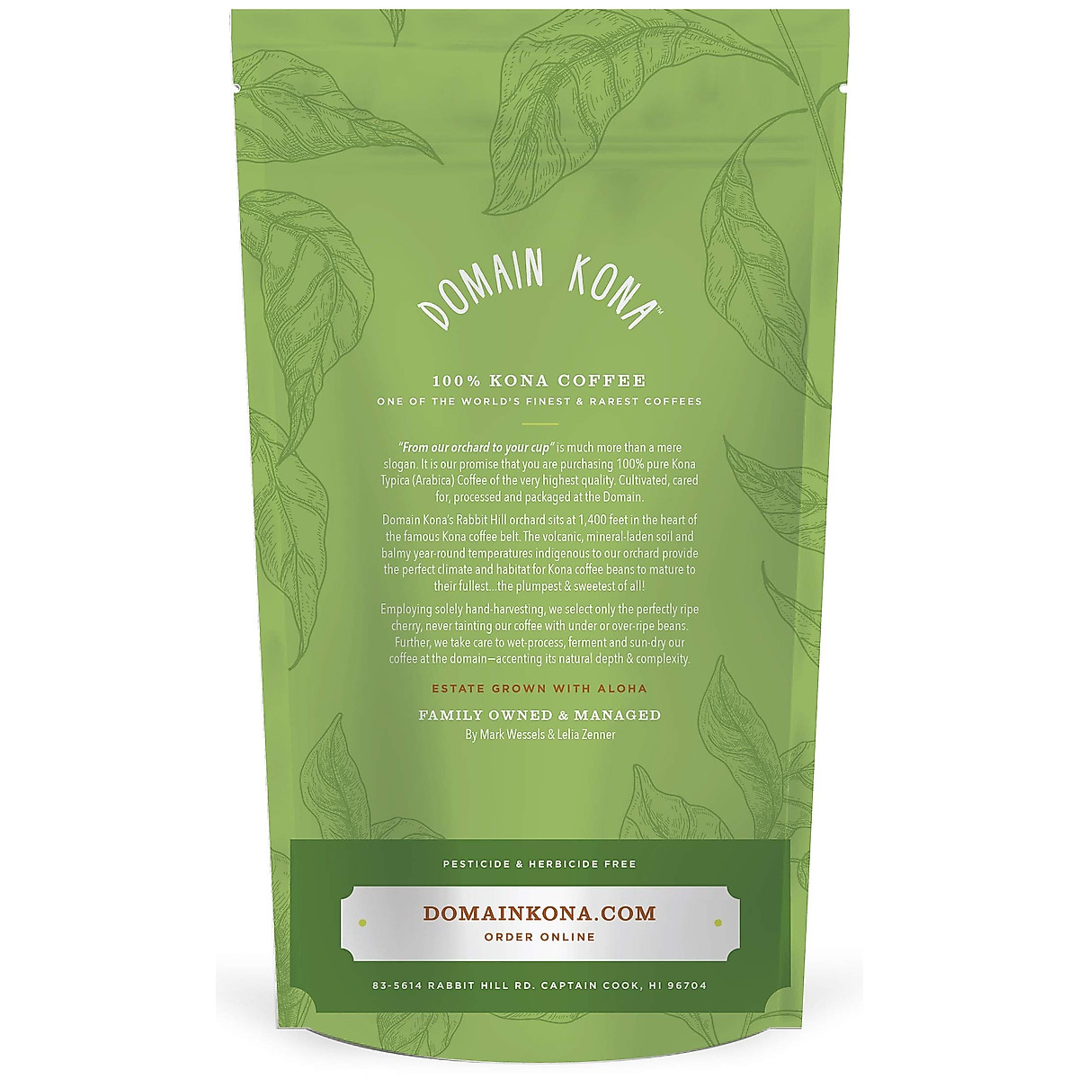 100% Kona Coffee – Whole Bean, Medium roast, Single estate gourmet coffee, 16 ounces, Farm fresh roasted from Domain Kona Coffee