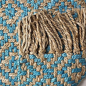 SAFAVIEH Natural Fiber Collection Area Rug - 5' x 8', Turquoise & Natural, Handmade Boho Diamond Tassel Jute, Ideal for High Traffic Areas in Living Room, Bedroom (NF266C)
