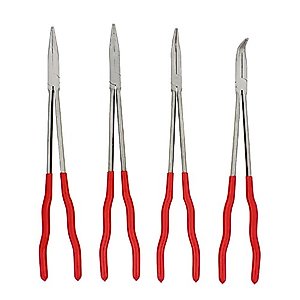 ABN Needle Nose 16in Plier 4-Piece Set – Long Reach 90-Degree Angle, 45-Degree Angle, Straight, and Curved Pliers